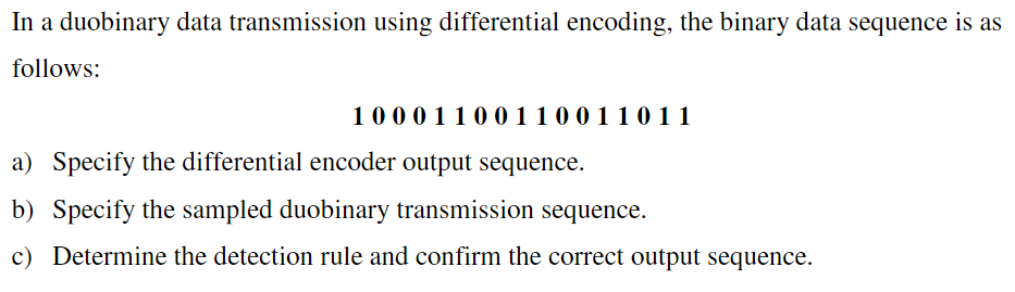 Solved In a duobinary data transmission using differential | Chegg.com