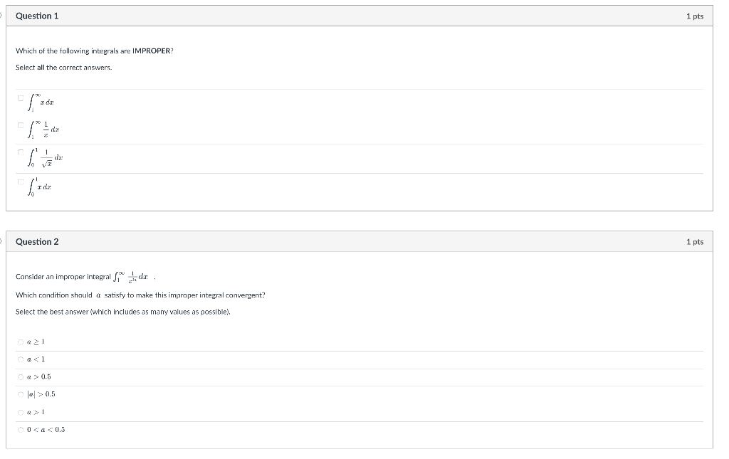 Solved Which of the following integrals are IMPROPER? Select | Chegg.com