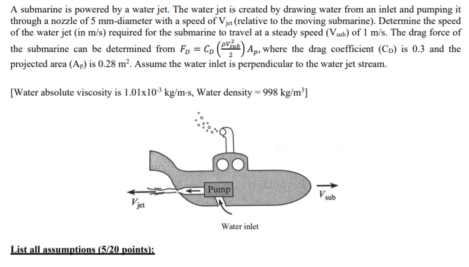 Solved A submarine is powered by a water jet. The water jet | Chegg.com