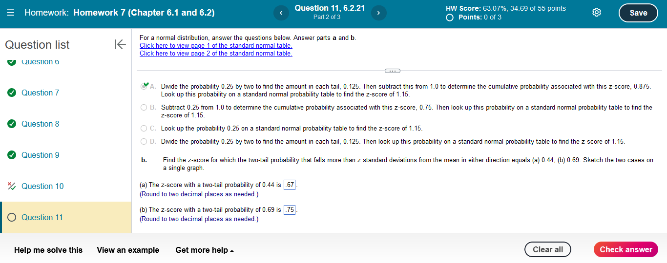 Solved For a normal distribution, answer the questions | Chegg.com