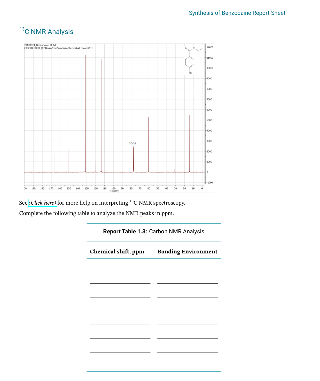 Solved Synthesis of Benzocaine Report Sheet 13 C NMR | Chegg.com