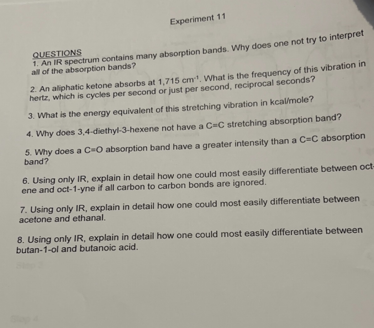 Solved QUESTIONS 1. An IR spectrum contains many absorption | Chegg.com