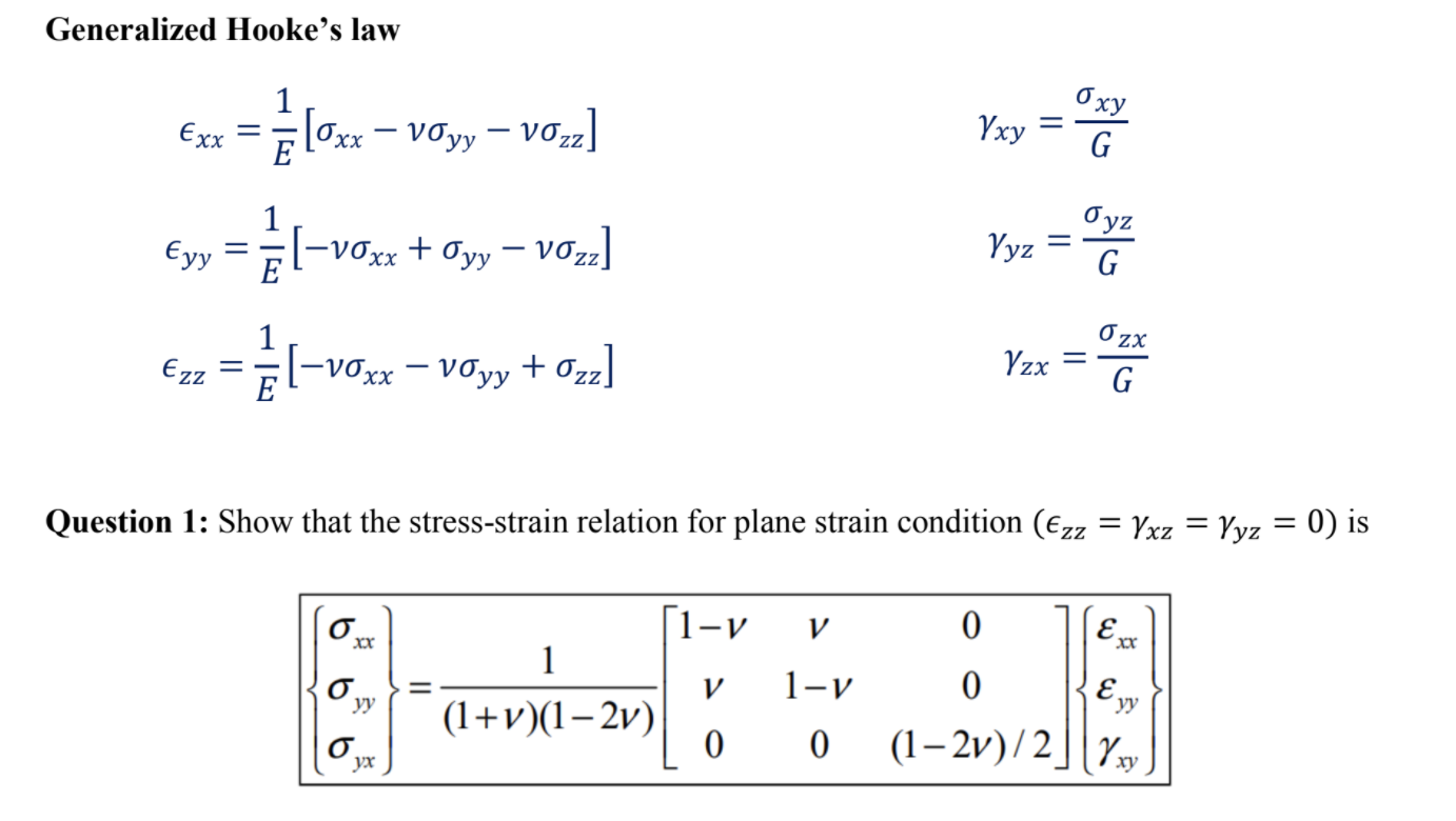 Solved Generalized Hooke's law 0 ху Exx = [0xx – voyy – | Chegg.com