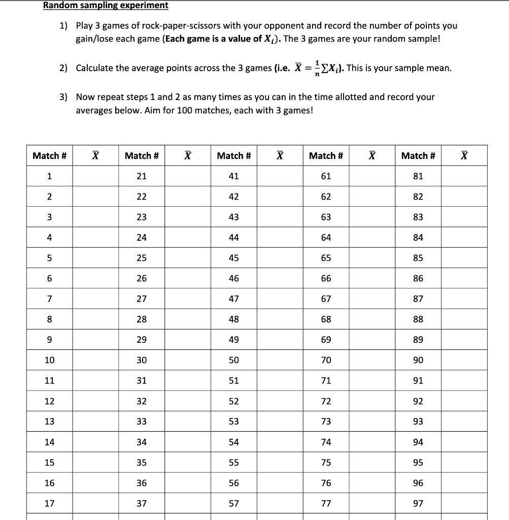 Solved Random sampling experiment 1) Play 3 games of | Chegg.com