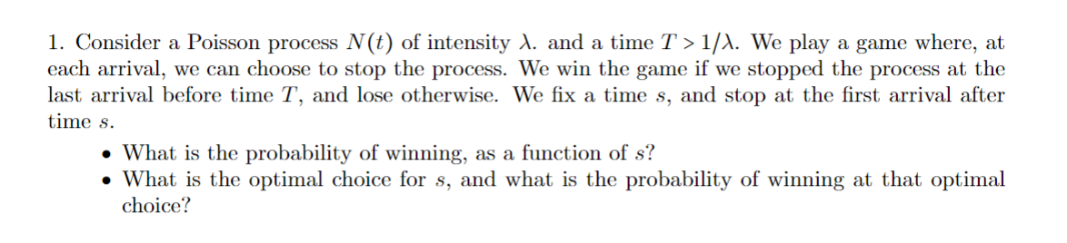 Solved 1. Consider a Poisson process N(t) of intensity λ. | Chegg.com