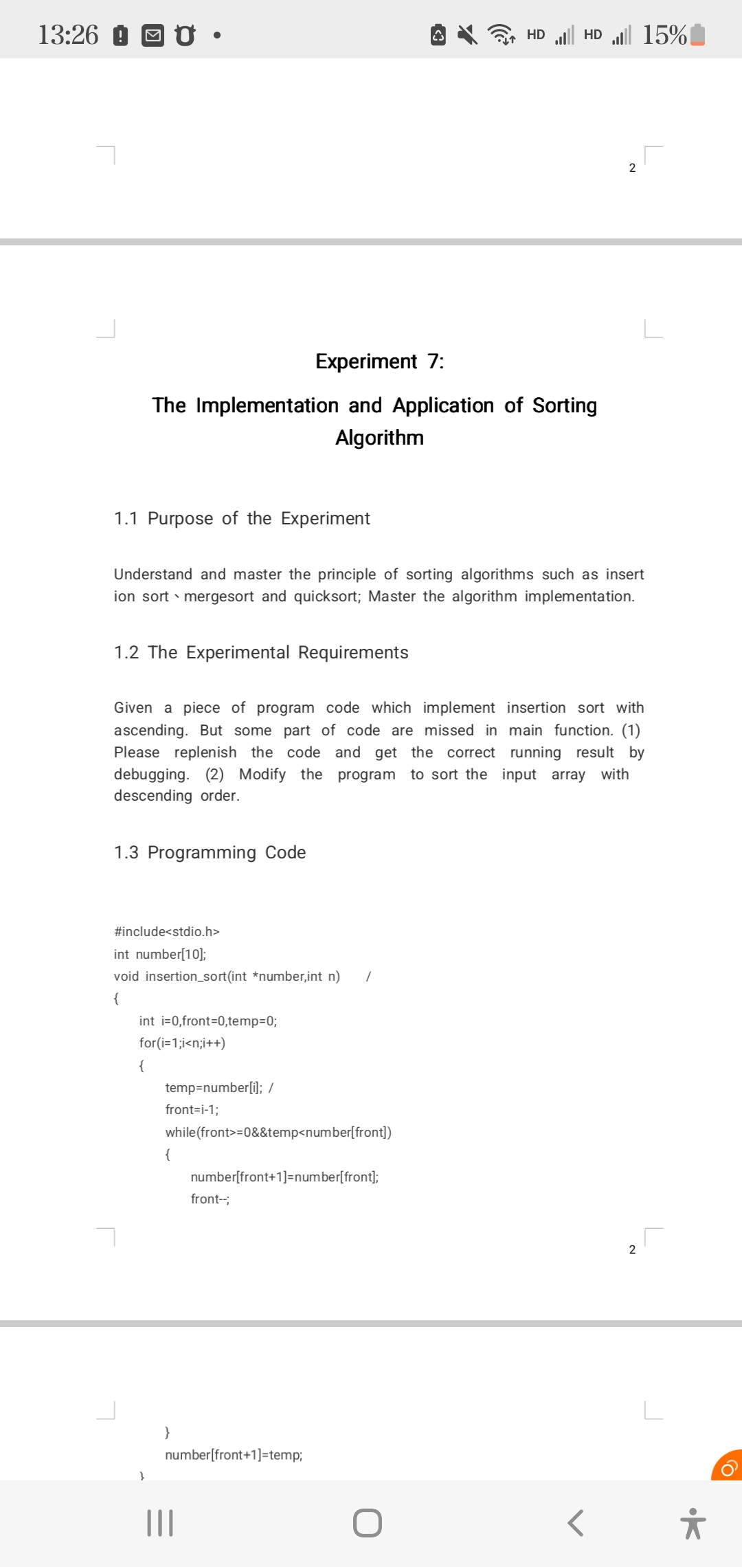 Solved 13:26 0 HD || HD || 15% 2 Experiment 7: The | Chegg.com