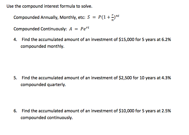 Solved Use the compound interest formula to solve. | Chegg.com