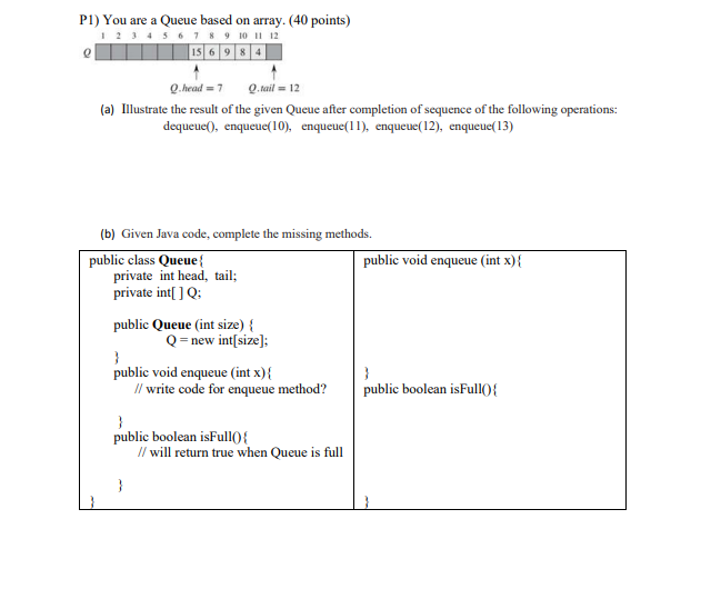 Solved P1) You are a Queue based on array. (40 points) 7 8 9 | Chegg.com