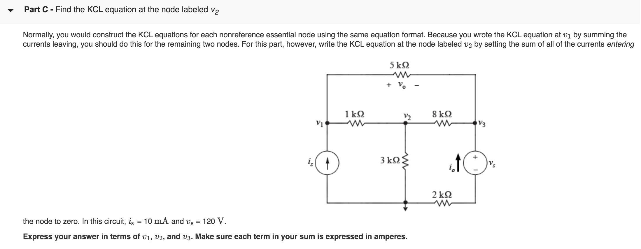 Solved Part C Find The Kcl Equation At The Node Labeled 