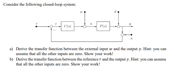 Solved Consider the following closed-loop system: a) Derive | Chegg.com