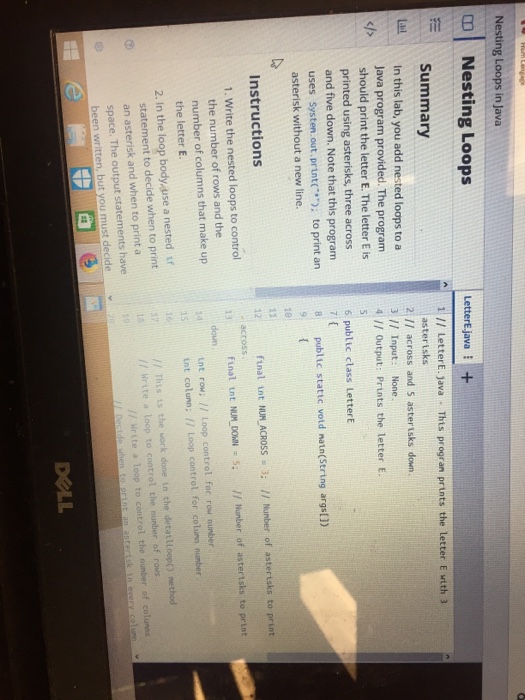 Solved Nesting Loops in Java Nesting Loops LetterE.java + 1 | Chegg.com
