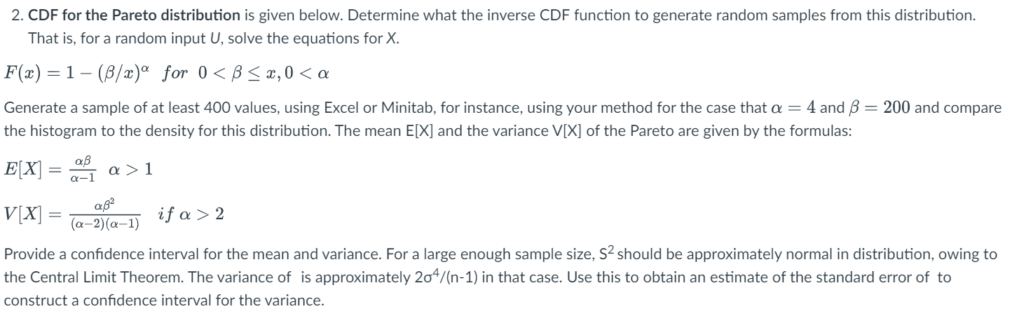 2. CDF for the Pareto distribution is given below. | Chegg.com