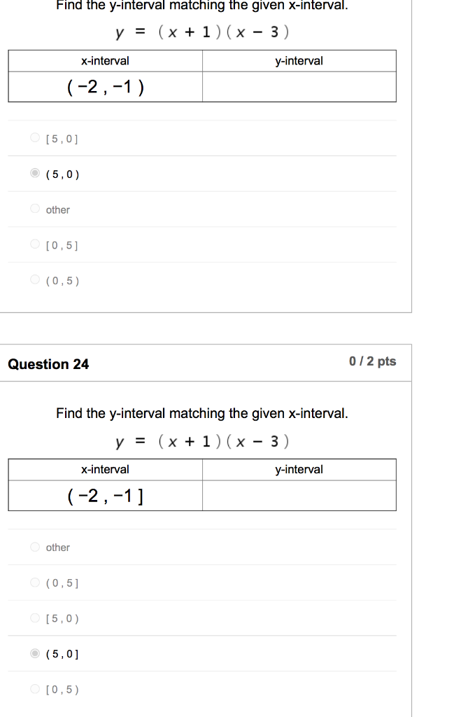 Solved Find the y-interval matching the given X-interval. y | Chegg.com