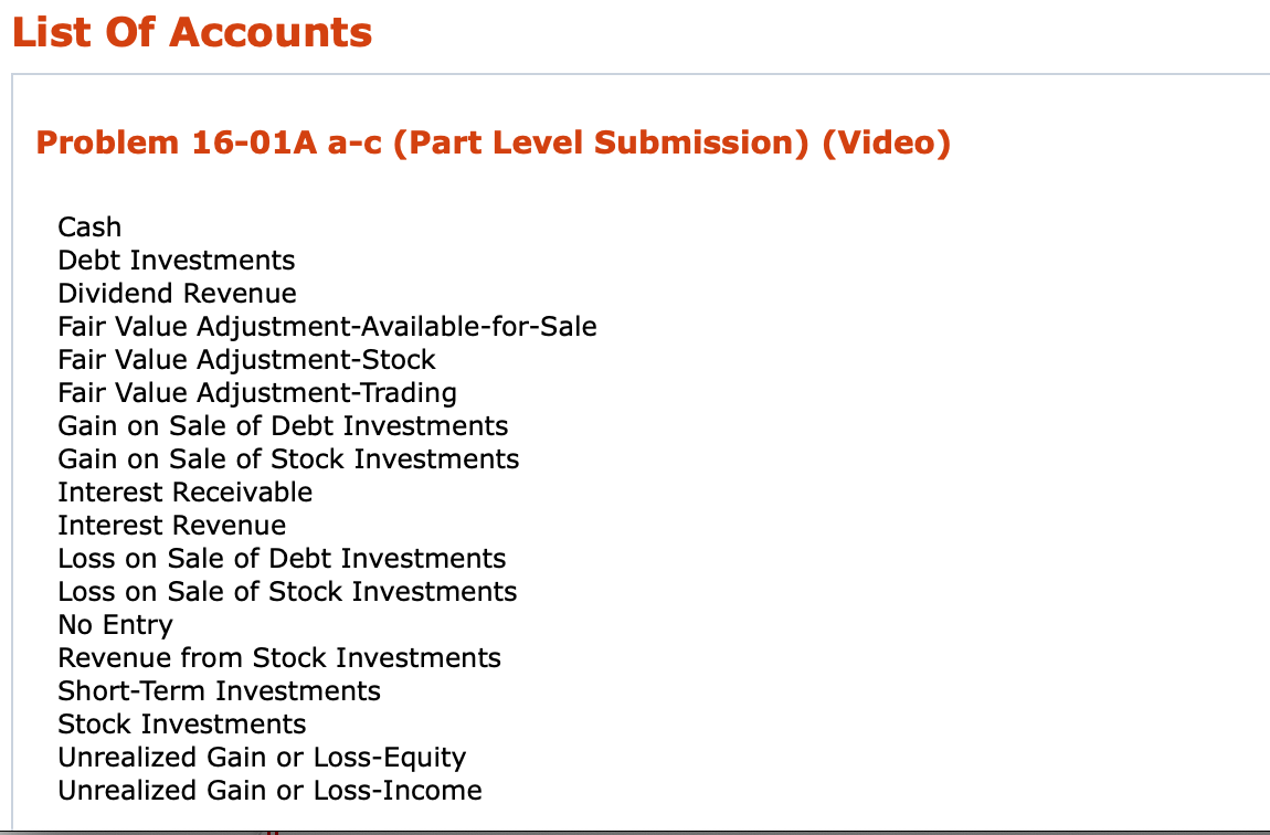 Solved Problem 16-01A a-c (Part Level Submission) (Video) | Chegg.com