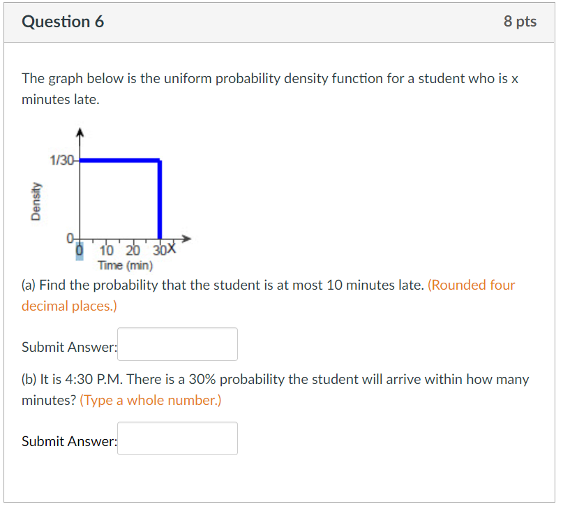 Solved The graph below is the uniform probability density | Chegg.com