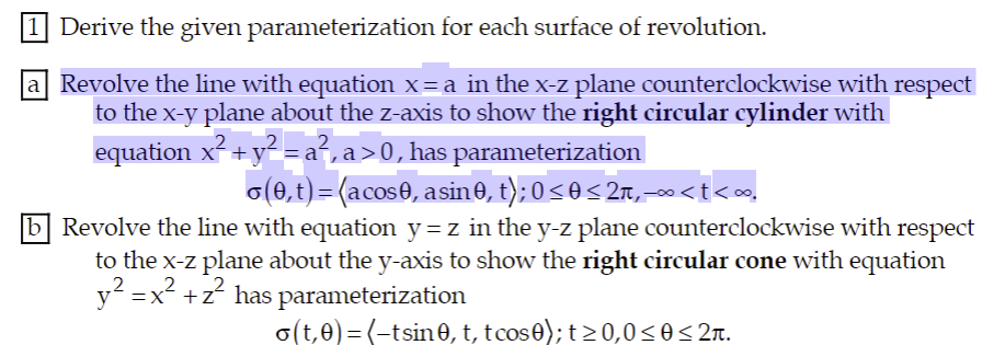 Solved Derive the given parameterization for each surface of | Chegg.com