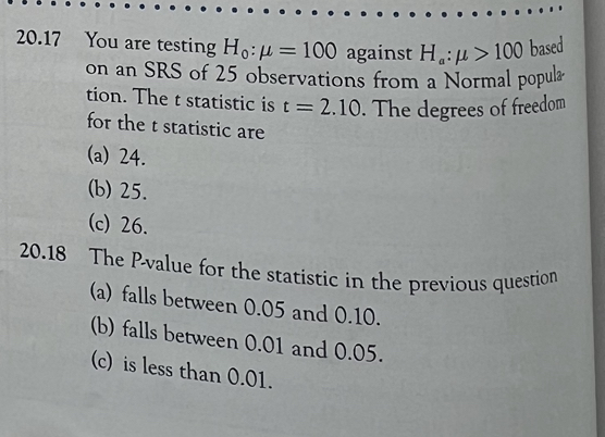 Solved 20.17 You are testing H0:μ=100 against Ha:μ>100 based | Chegg.com