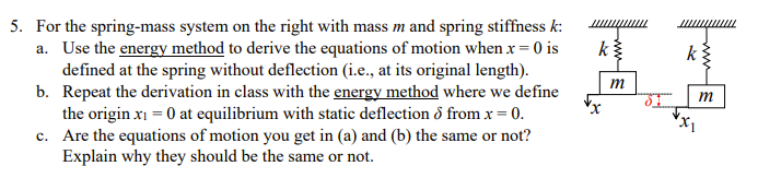 Solved 5. For the spring-mass system on the right with mass | Chegg.com
