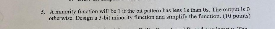 Solved 5. A minority function will be 1 if the bit pattern | Chegg.com