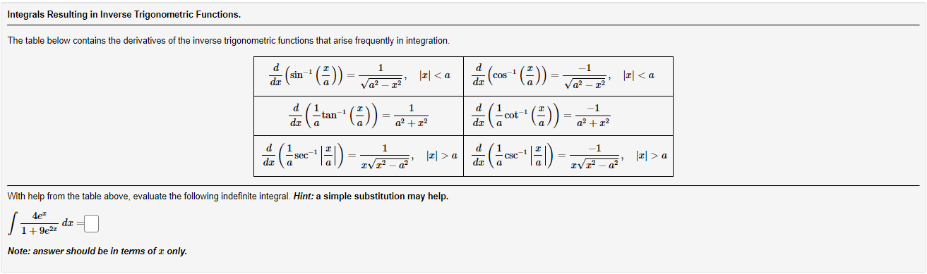 Solved Integrals Resulting in Inverse Trigonometric | Chegg.com