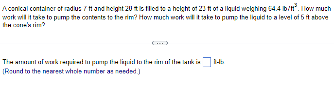 Solved A conical container of radius 7ft and height 28ft is | Chegg.com