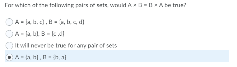 Solved For which of the following pairs of sets is the | Chegg.com