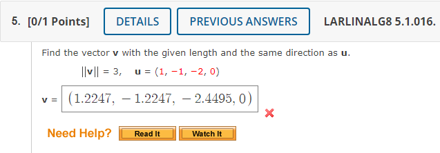 Solved [0/1 ﻿Points] ﻿LARLINALG8 5.1.016.Find the vector v | Chegg.com