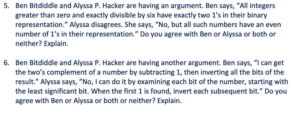 Solved 5. Ben Bitdiddle and Alyssa P. Hacker are having an | Chegg.com