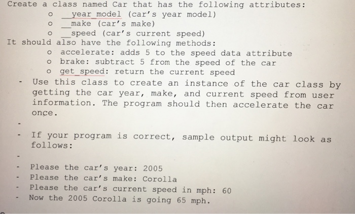 Solved Create a class named Car that has the following | Chegg.com