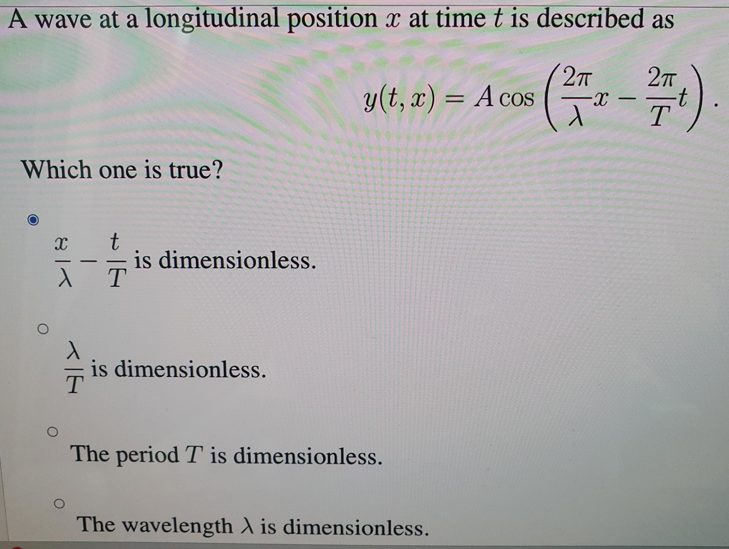 Solved A wave at a longitudinal position x ﻿at time t ﻿is | Chegg.com