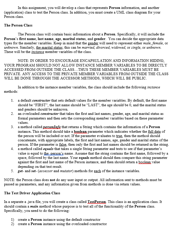 Solved In this assignment, you will develop a class that | Chegg.com