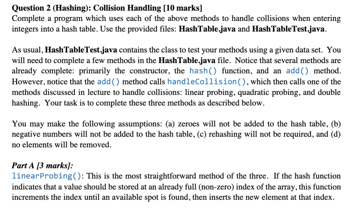 Solved Question 2 Hashing Collision Handling [10 Marks]