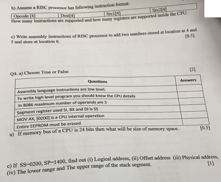 Solved b) Assume a RISC processor has following instruction | Chegg.com