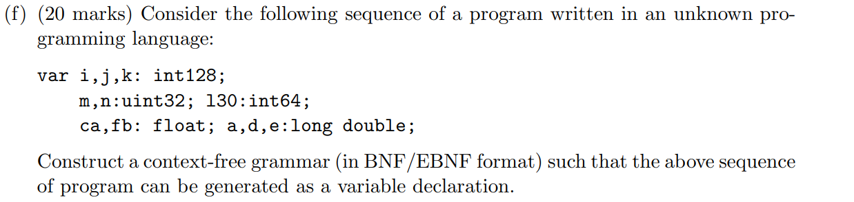 Solved (f) (20 marks) Consider the following sequence of a | Chegg.com