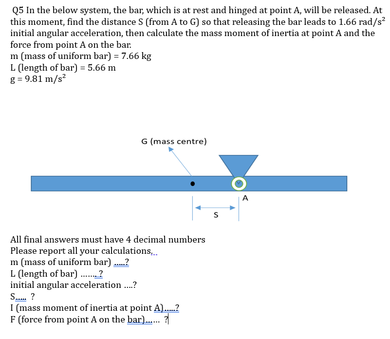Solved Q5 In the below system, the bar, which is at rest and | Chegg.com
