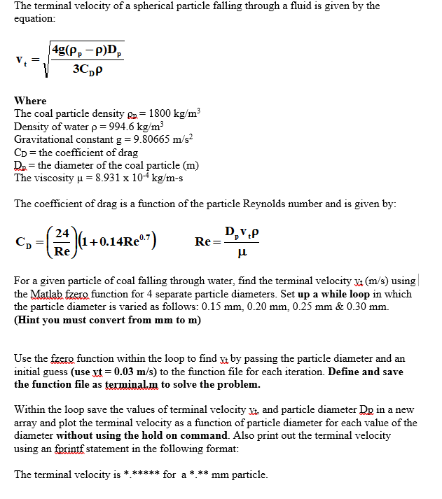Solved The terminal velocity of a spherical particle falling | Chegg.com