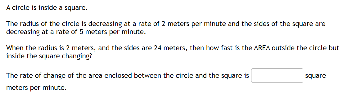 Solved A circle is inside a square. The radius of the circle | Chegg.com