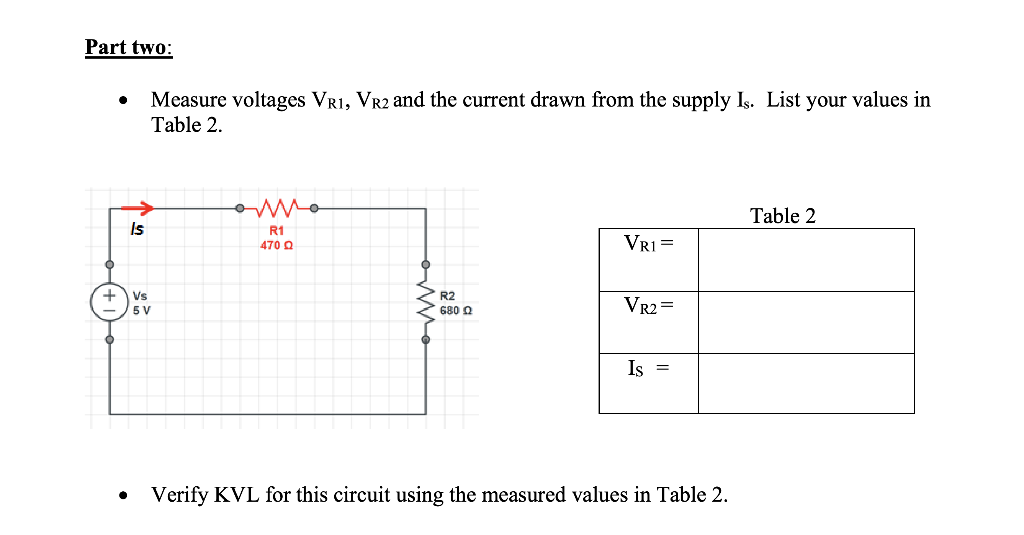 Solved Part two: Measure voltages VR1, VR2 and the current | Chegg.com