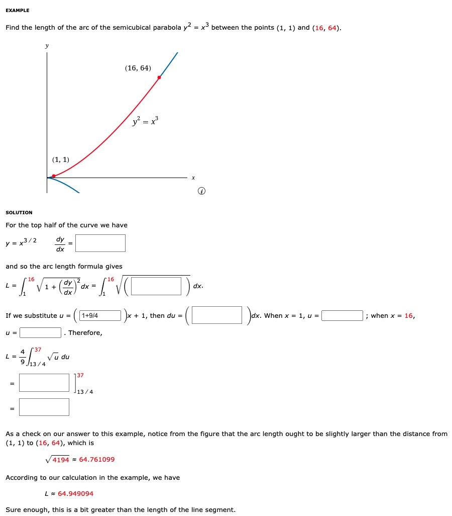 Solved EXAMPLE Find the length of the arc of the semicubical | Chegg.com
