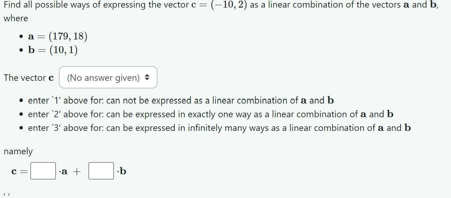 Solved Find all possible ways of expressing the vector | Chegg.com
