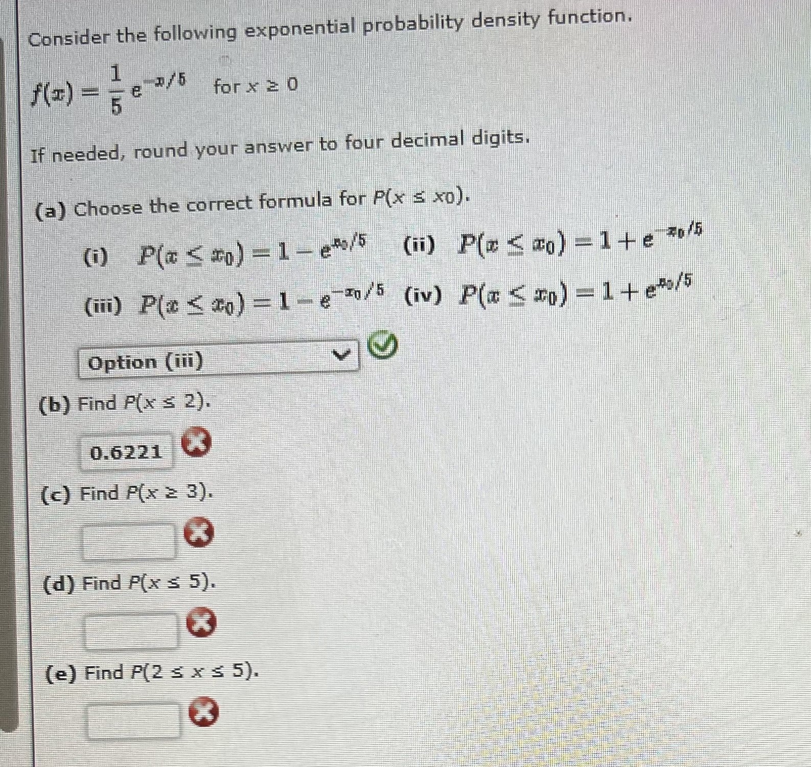 Solved Consider the following exponential probability | Chegg.com