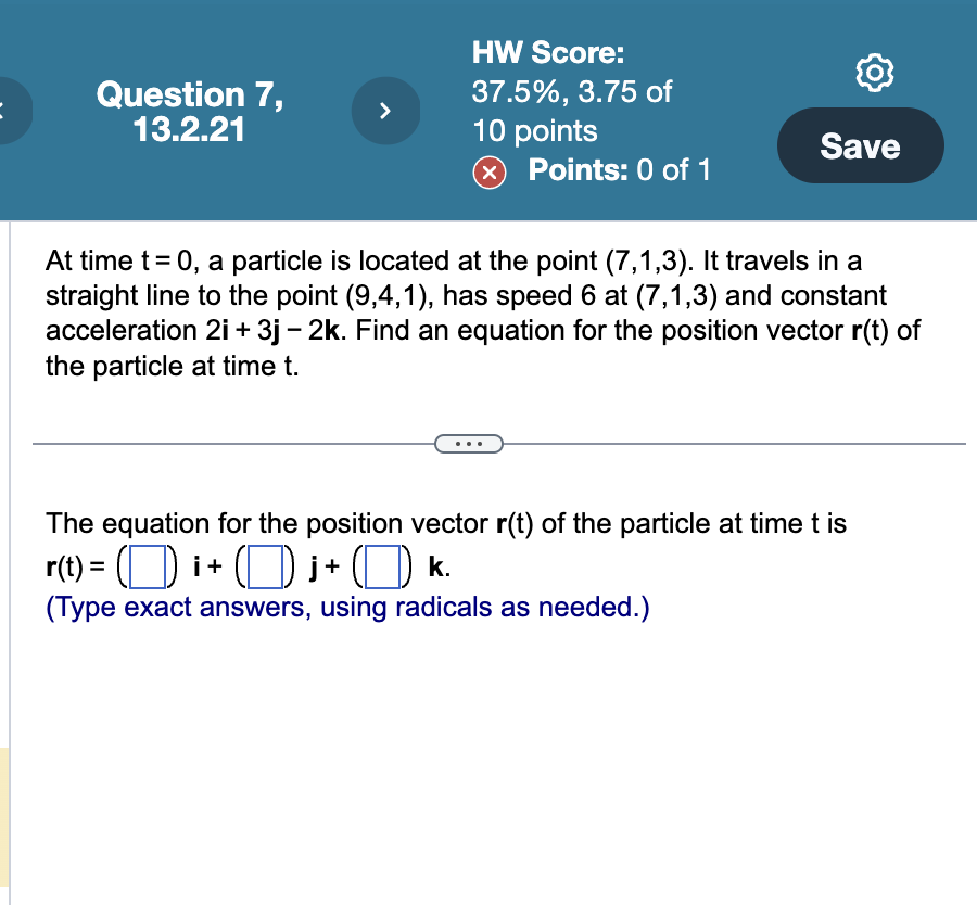Solved At time t=0, a particle is located at the point | Chegg.com