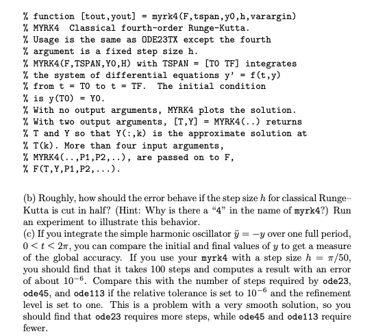 7.5. (a) Write an M-file named myrk4.m, in the style | Chegg.com