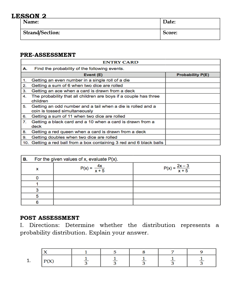 Solved LESSON 2 Name: Date: Strand/Section: Score: | Chegg.com