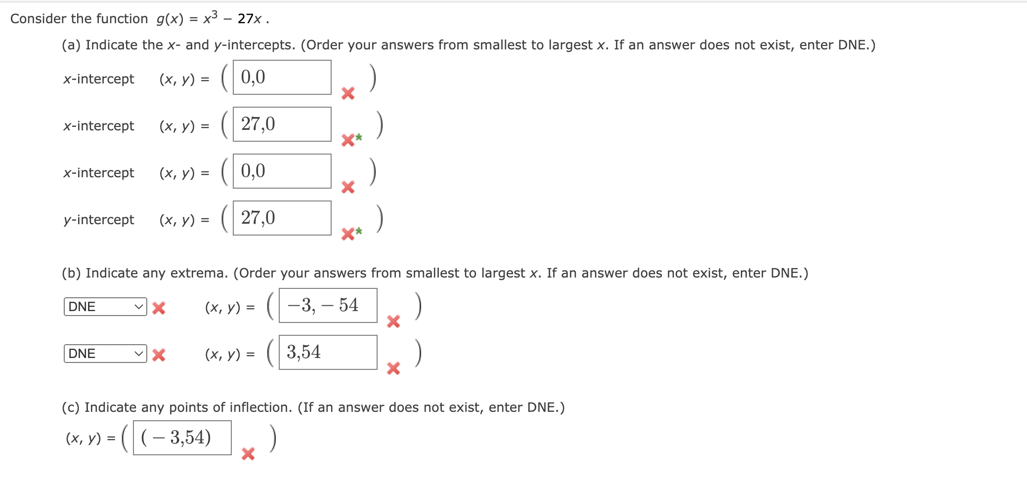 Solved nsider the function g(x)=x3−27x (a) Indicate the x - | Chegg.com