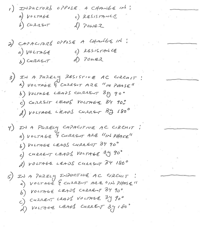 Solved ,) INDUCTORd oppose. A CHANCE IN: a) VOLTAGE c) | Chegg.com