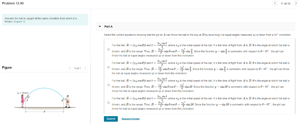 Solved Problem 12.90 11 of 13 > Assume the ball is caught at | Chegg.com