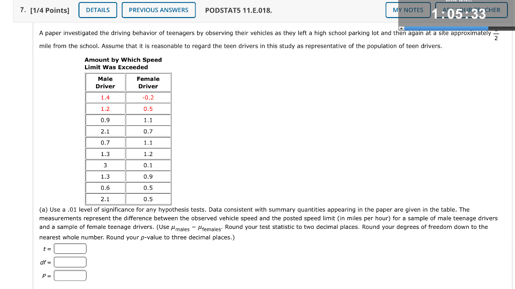 Solved 7. (1/4 points) DETAILS PREVIOUS ANSWERS PODSTAT5 | Chegg.com