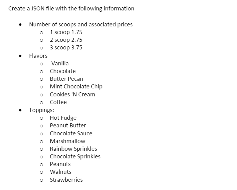 Create a JSON file with the following information | Chegg.com