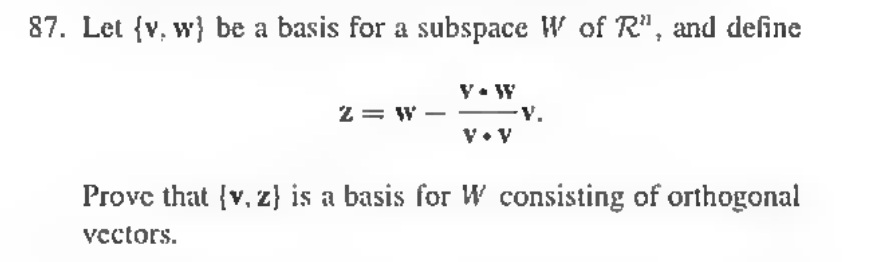 Solved 87. Let {v,w} be a basis for a subspace W of Rn, and | Chegg.com